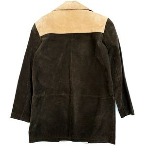 Vintage | Jackets & Coats | Vintage Leather Color Block Brown Tan Coat ...